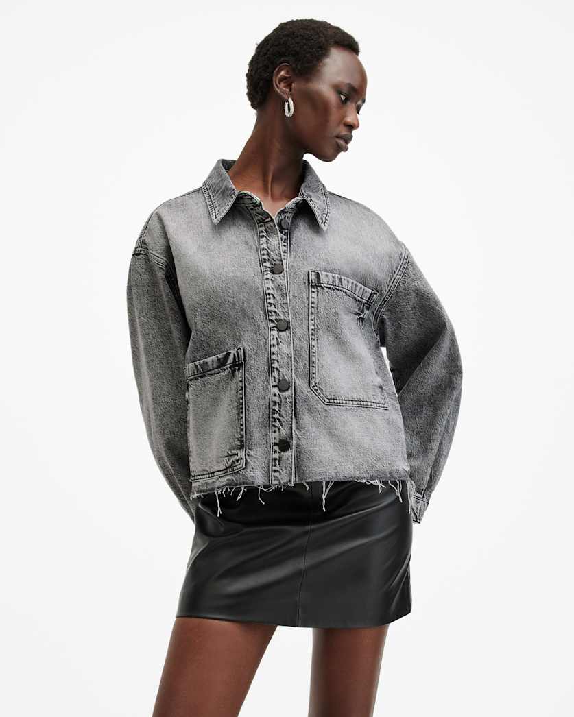 Nicky Oversized Denim Shirt Jacket Vintage Black | ALLSAINTS US